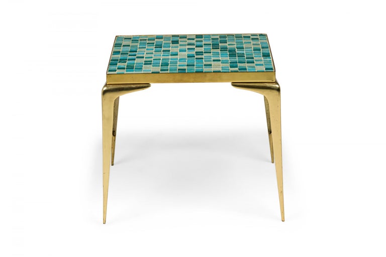 Japanese Mid-Century Murano Glass Blue Tile Top Brass End / Side Table ...