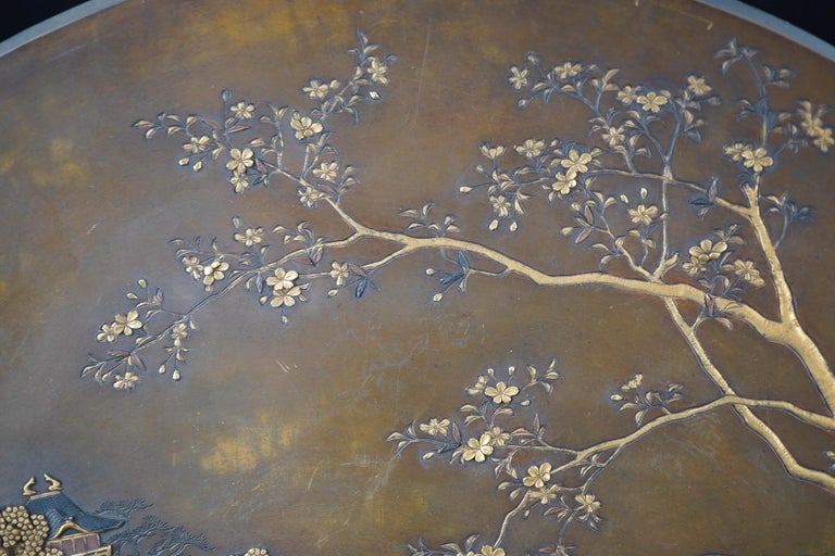 Japanese MIxed Metal Finely Executed Plate of Cormorant Fishing at ...