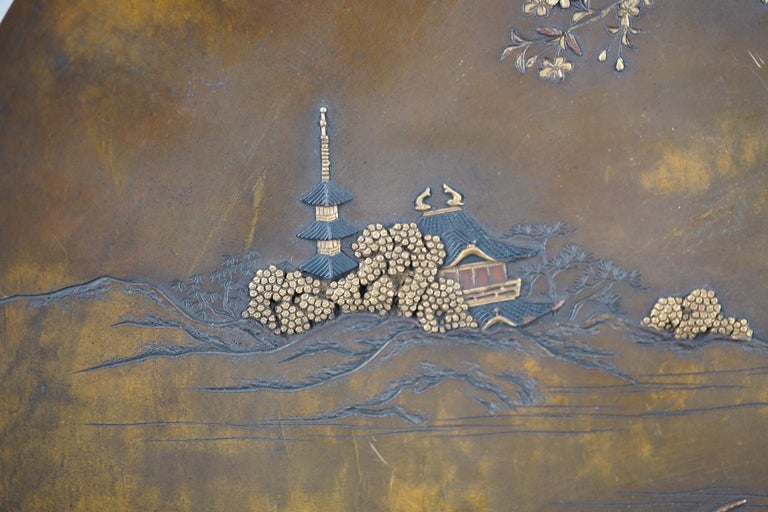 Japanese MIxed Metal Finely Executed Plate of Cormorant Fishing at ...