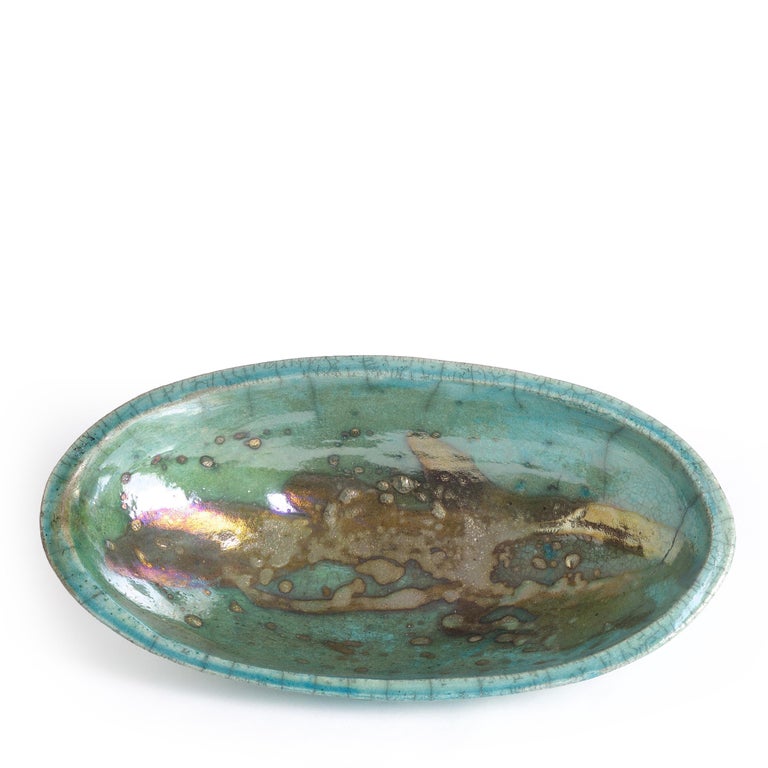 Japanese Modern Long Bowl Legged Raku Ceramic Green Copper For Sale at ...