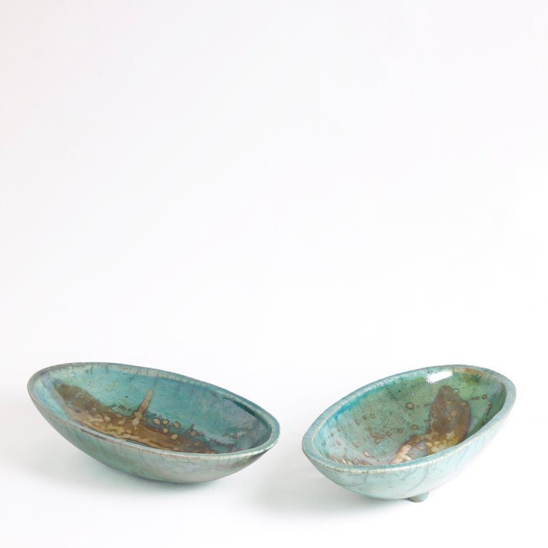 Japanese Modern Long Bowl Legged Raku Ceramic Green Copper For Sale at ...