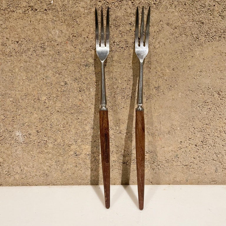 Japanese Modern Pair Cocktail Fondue Forks Sculpted Stainless Steel and ...