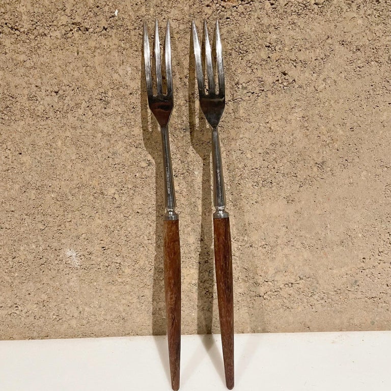 Japanese Modern Pair Cocktail Fondue Forks Sculpted Stainless Steel and ...