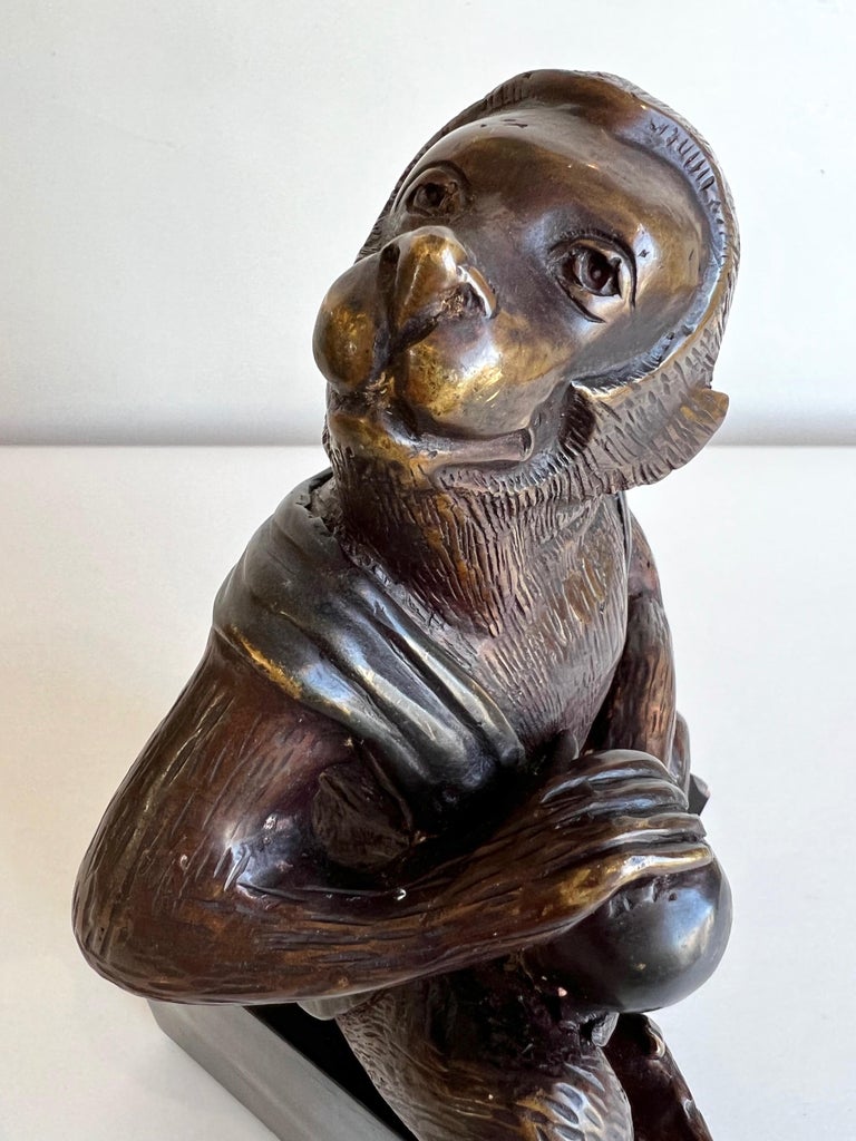 Japanese Momotarō Folktale Bronze Monkey Sculpture on Base, 1960s For ...