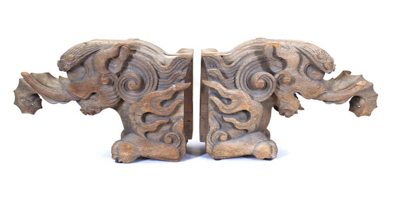 Japanese Momoyama Baku Figures in Carved Keyaki Wood For Sale at 1stDibs