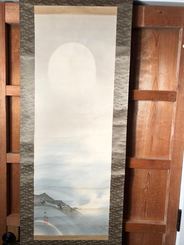 Japanese Moon over Mountains Antique Hand-Painted Silk Scroll Meiji ...