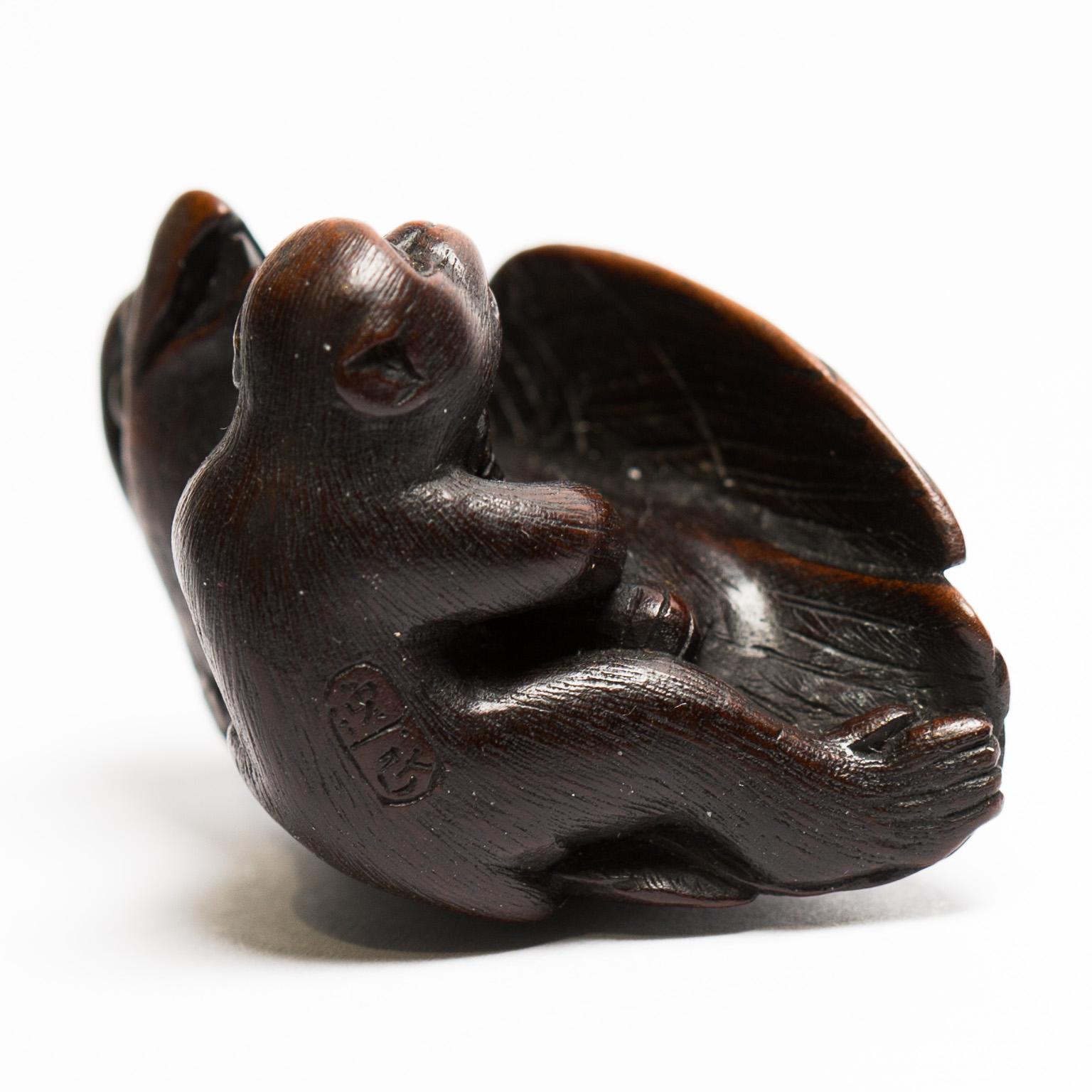 Japanese Netsuke with a Monkey and an Eagle, Signed Itsumin, 19 Century ...