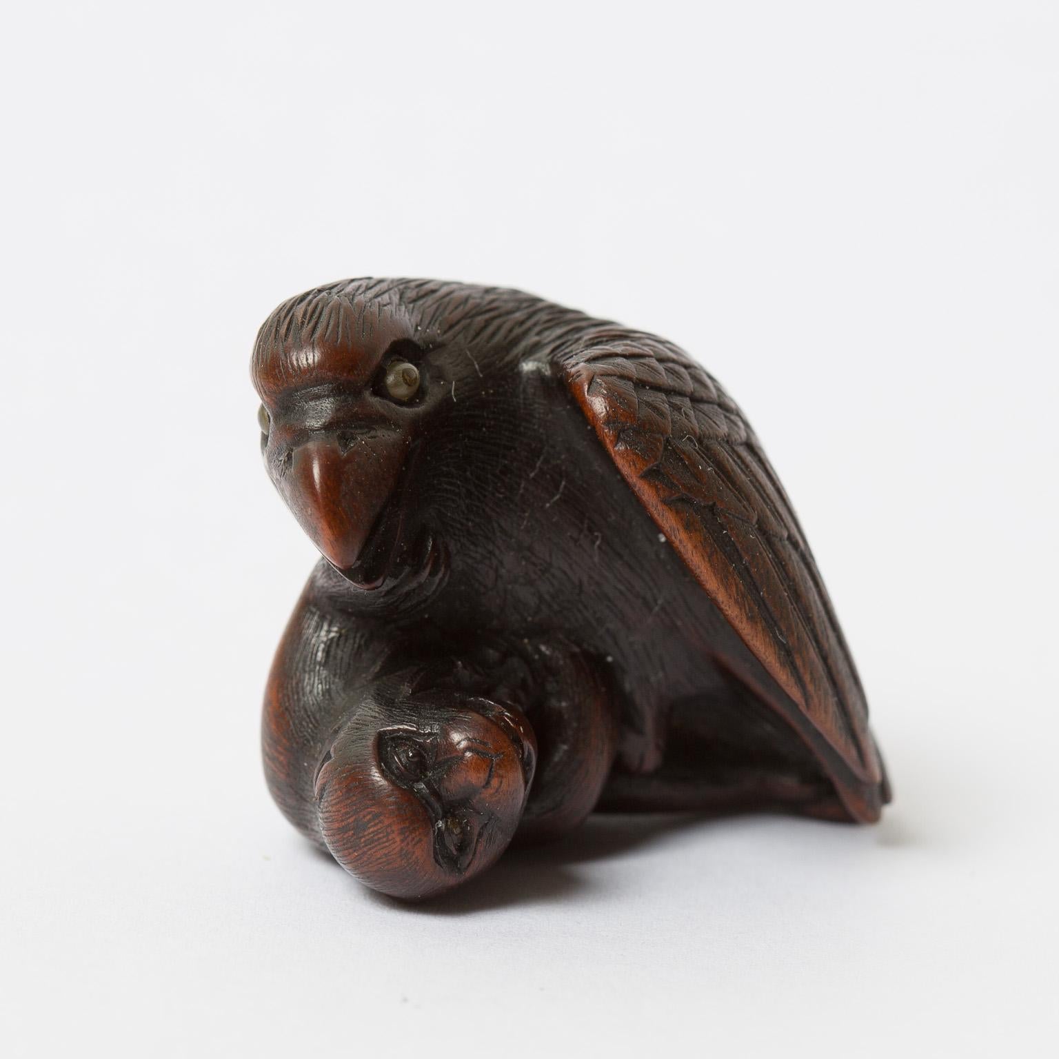 Japanese Netsuke with a Monkey and an Eagle, Signed Itsumin, 19 Century ...