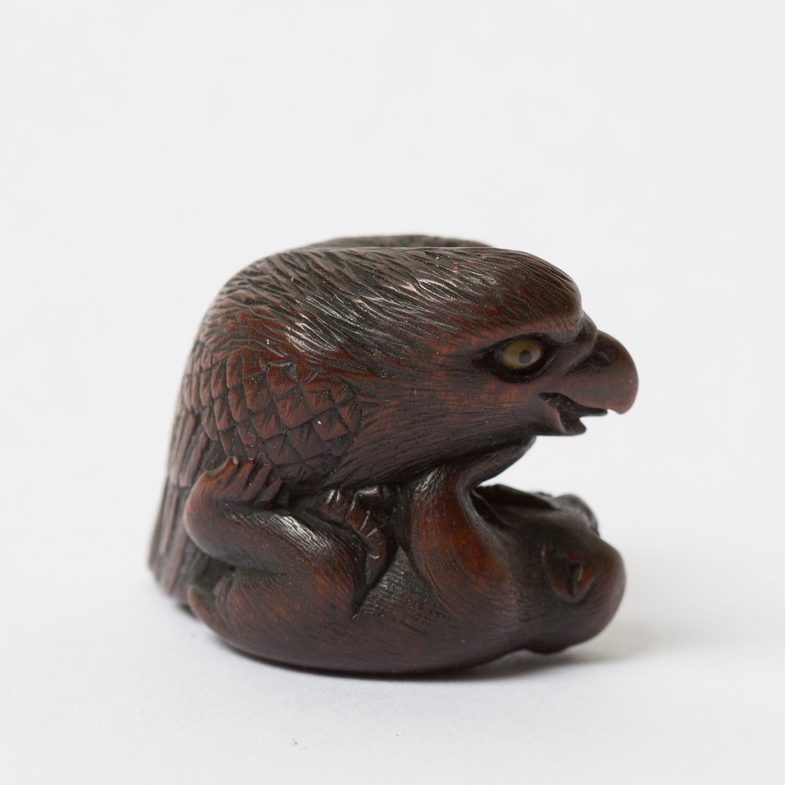 Japanese Netsuke with a Monkey and an Eagle, Signed Itsumin, 19 Century ...