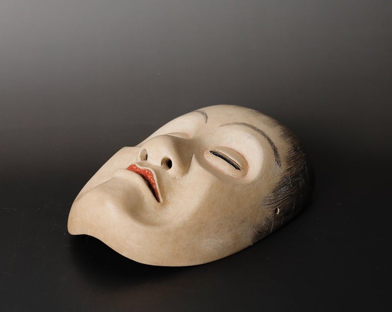 Japanese Noh Mask Depicting Yoroboshi 'Blind Monk' Character Signed by ...