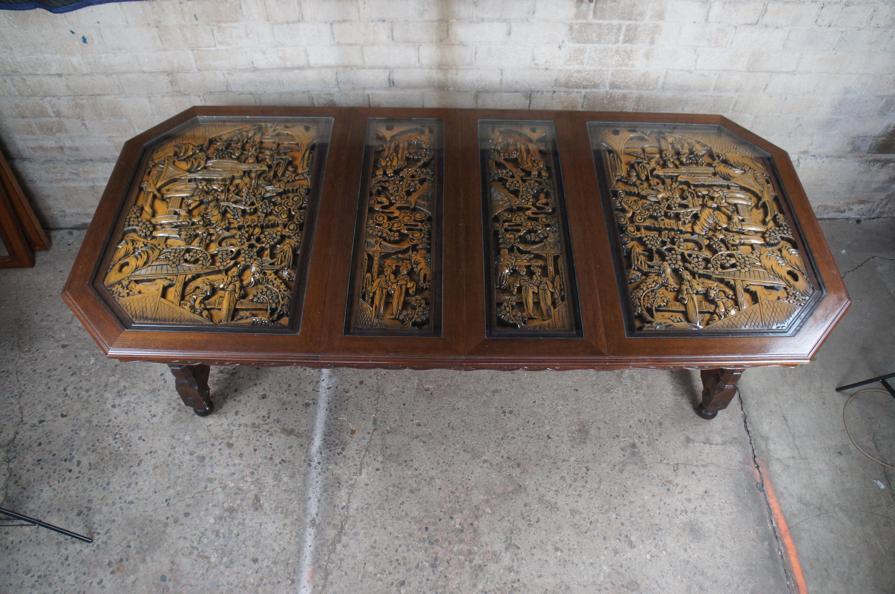 Japanese Oak High Relief Hand Carved Chinoiserie Extendable Dining ...