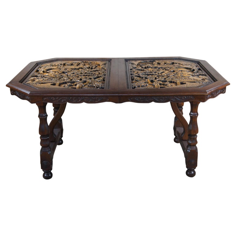Japanese Oak High Relief Hand Carved Chinoiserie Extendable Dining ...