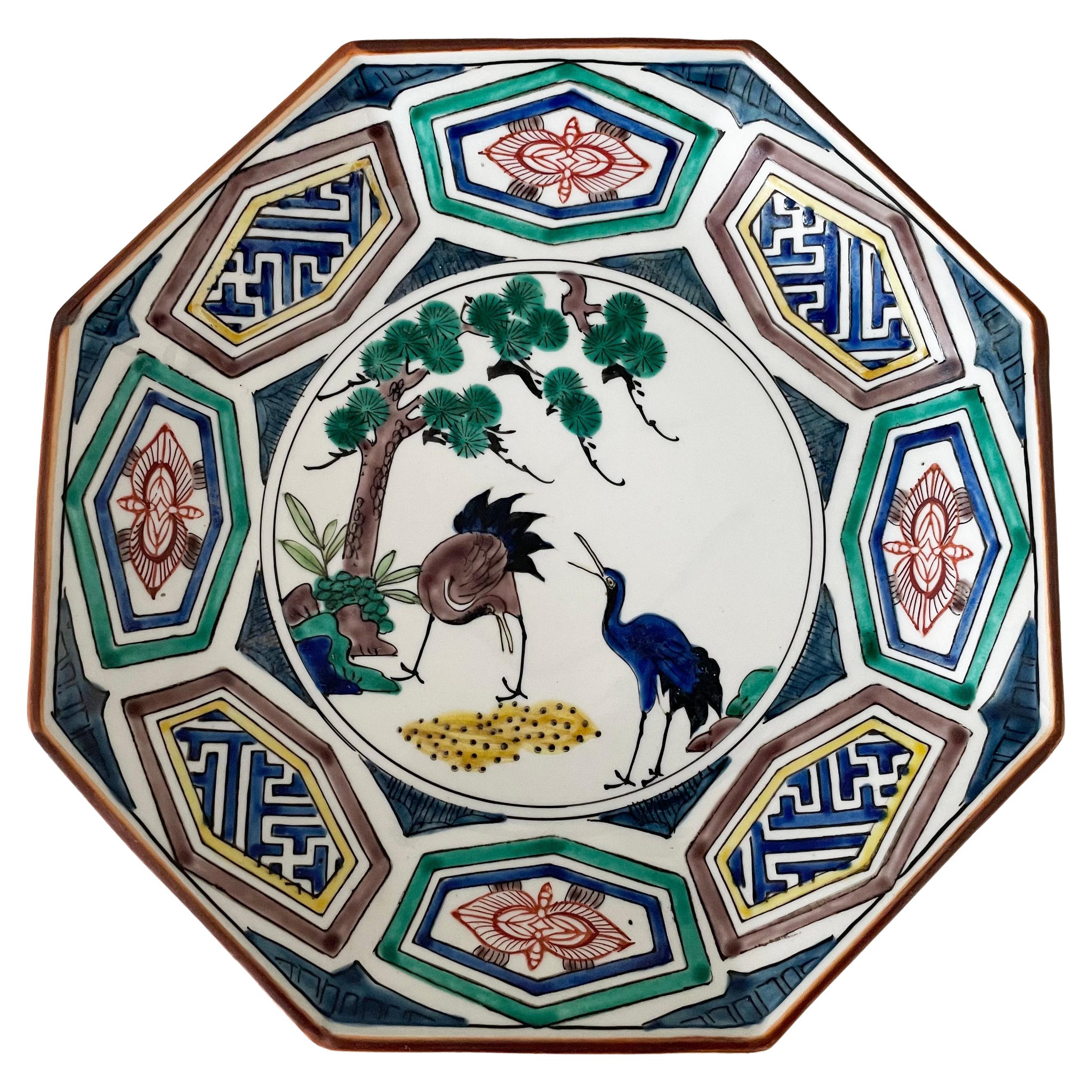 Japanese Octagonal Crane Decorated Dish, Meiji Period (1868 - 1912) For ...