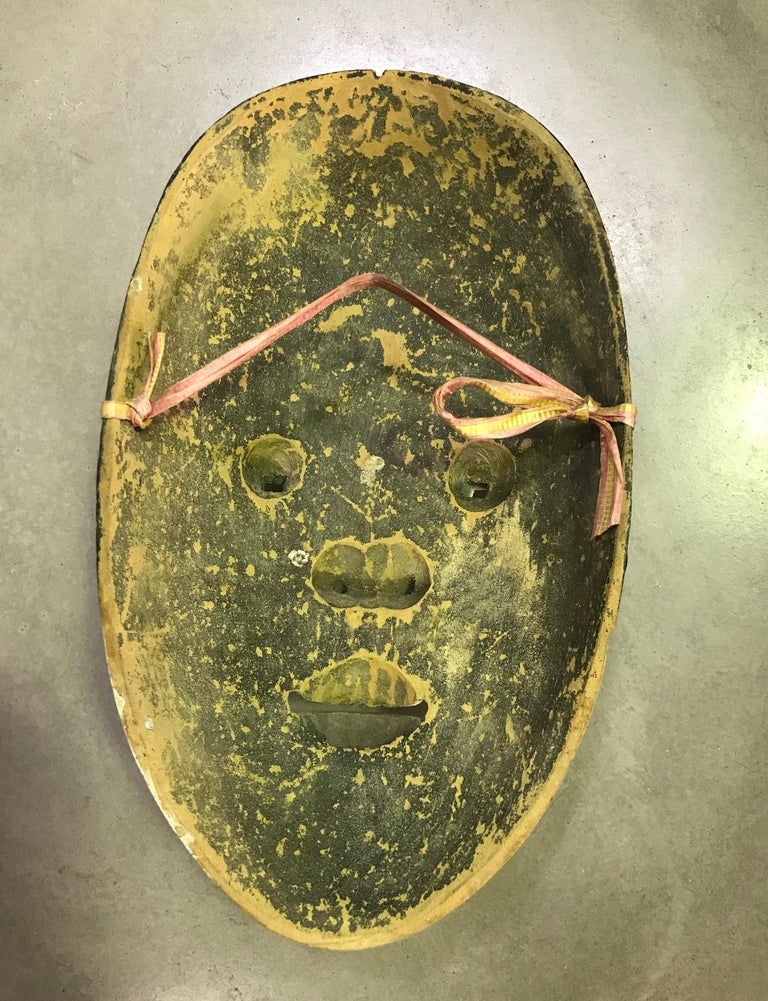 Japanese Okame Ko-Omote Wood Carved Noh Theater Mask For Sale at 1stDibs