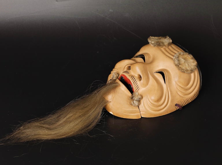 Japanese Okina Noh Mask Old Male with Long White Beard Expressing ...