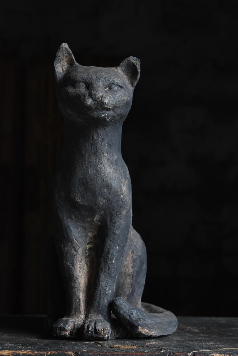 Japanese Old Clay Carving Cat 1940s-1960s / Mold Statue Wabi Sabi ...