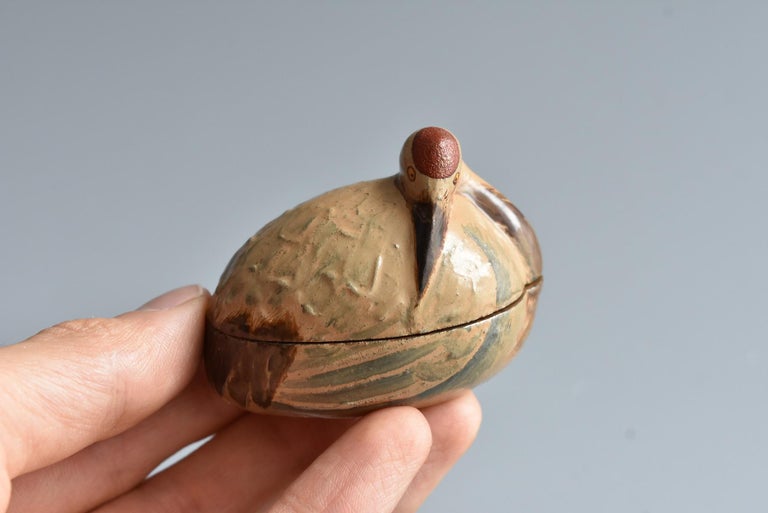 Japanese Old Crane-Shaped Incense Container / Lacquered Pottery ...