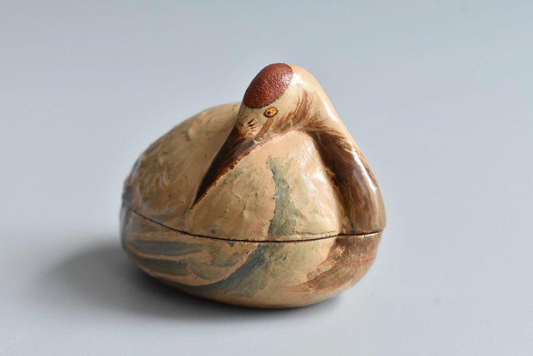Japanese Old Crane-Shaped Incense Container / Lacquered Pottery ...