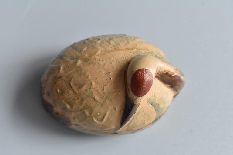 Japanese Old Crane-Shaped Incense Container / Lacquered Pottery ...