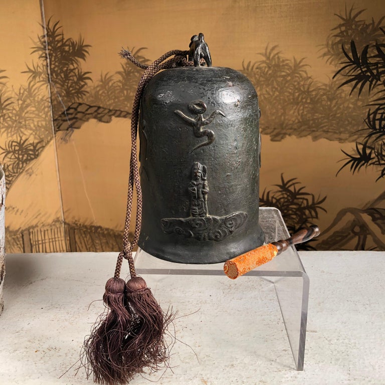 Japanese Old Hand Cast Bronze Temple Bell with "Kanon" Guanyin at 1stDibs