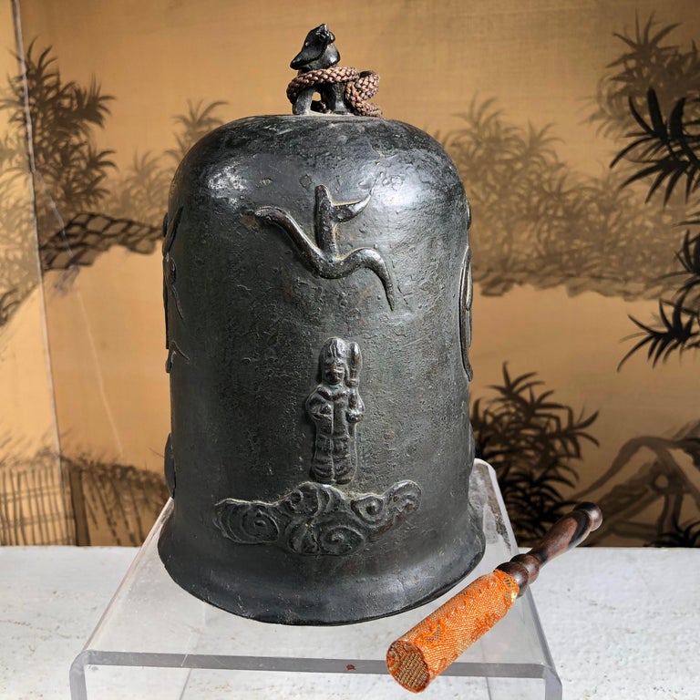 Japanese Old Hand Cast Bronze Temple Bell with "Kanon" Guanyin at 1stDibs