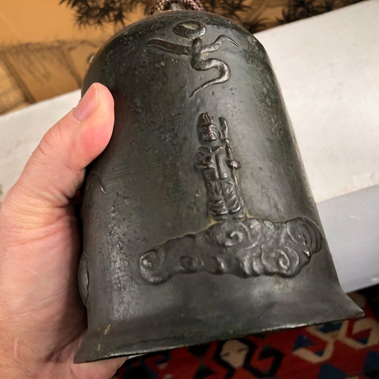 Japanese Old Hand Cast Bronze Temple Bell with "Kanon" Guanyin at 1stDibs