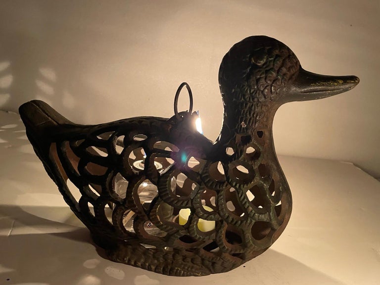 Japanese Old Hand Painted Swimming Mallard Duck Lighting Lantern at 1stDibs