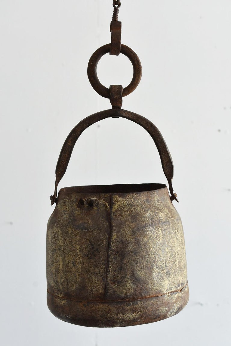 Japanese Old Iron Well Bucket and Chain / Hanging Cage / 19-20th ...