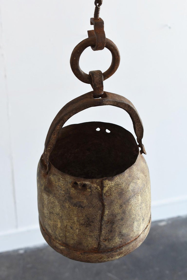 Japanese Old Iron Well Bucket and Chain / Hanging Cage / 19-20th ...