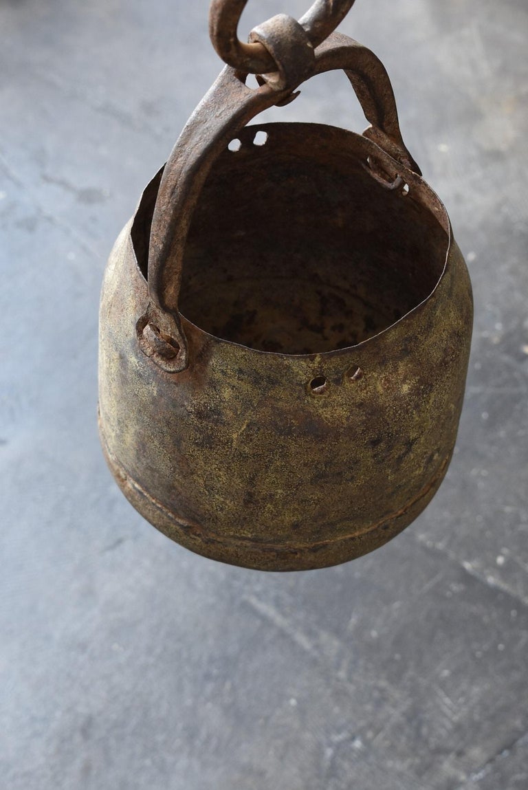 Japanese Old Iron Well Bucket and Chain / Hanging Cage / 19-20th ...