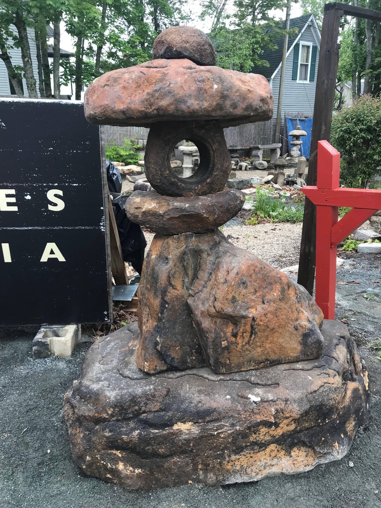 Japanese Old "Red Kurama" Stone Spirit Lantern- One-of-a-Kind at 1stDibs