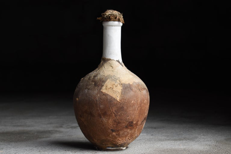 Japanese Old Sake Bottle 1800s-1860s/Antique Flower Vase Pottery Tsubo ...