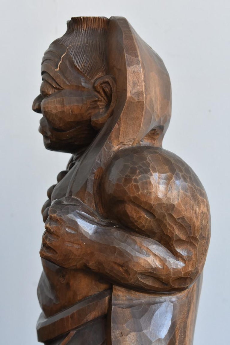 Japanese Old Wind God Wood Carving / 1966/Wooden Figurine / Buddha ...