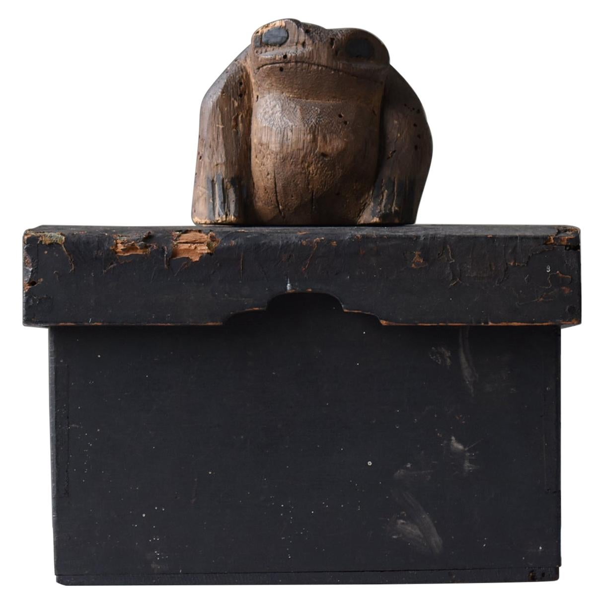 Japanese Old Wood Carving Frog with Box 1860s-1900s/Antique Figurine ...