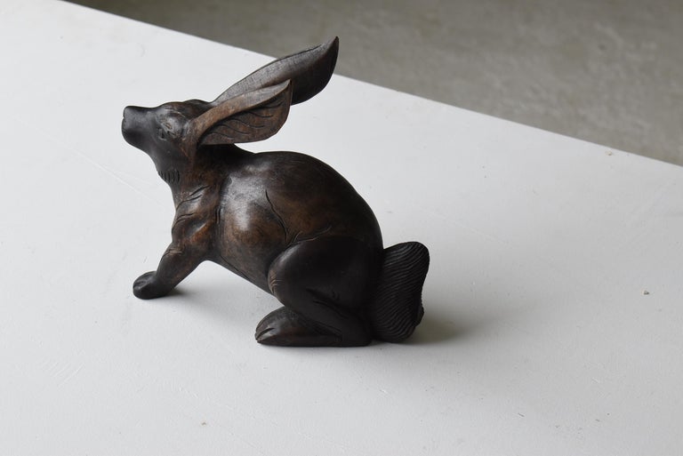 Japanese Old Wood Carving Rabbit 1920s-1940s/Antique Animal Sculpture ...