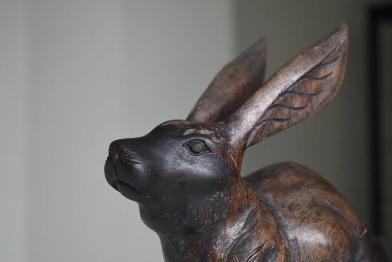 Japanese Old Wood Carving Rabbit 1920s-1940s/Antique Animal Sculpture ...