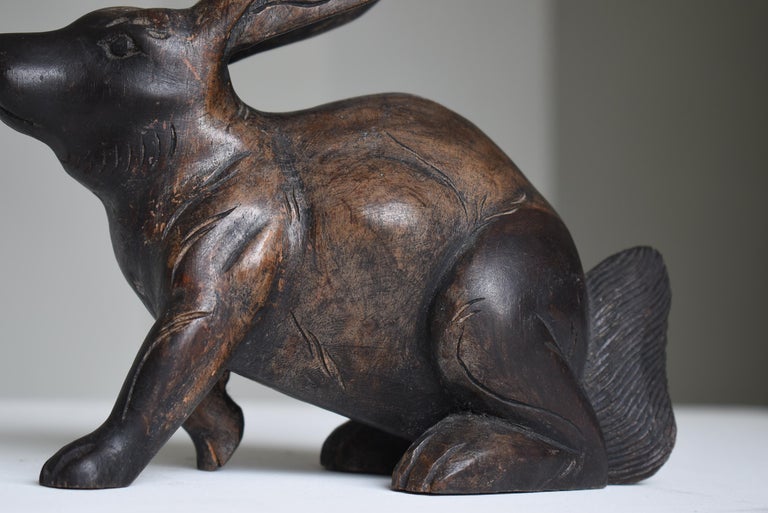 Japanese Old Wood Carving Rabbit 1920s-1940s/Antique Animal Sculpture ...