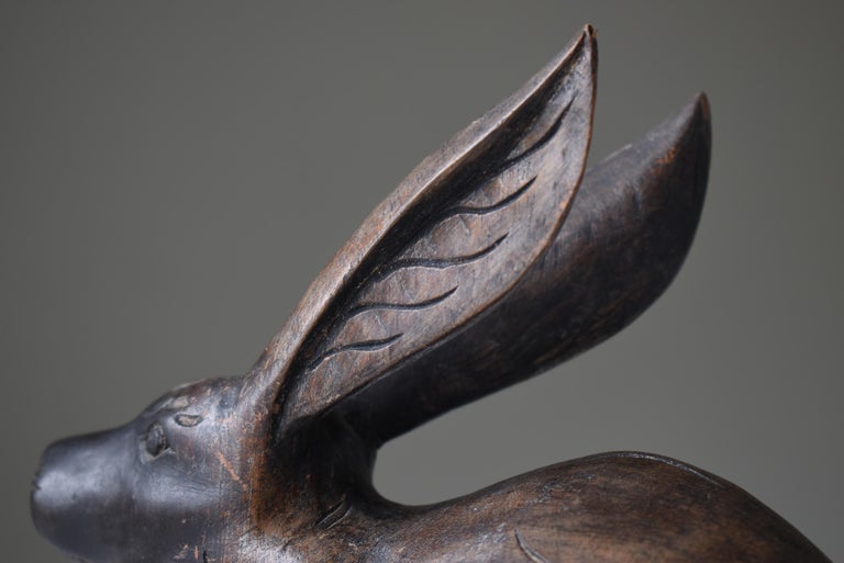 Japanese Old Wood Carving Rabbit 1920s-1940s/Antique Animal Sculpture ...