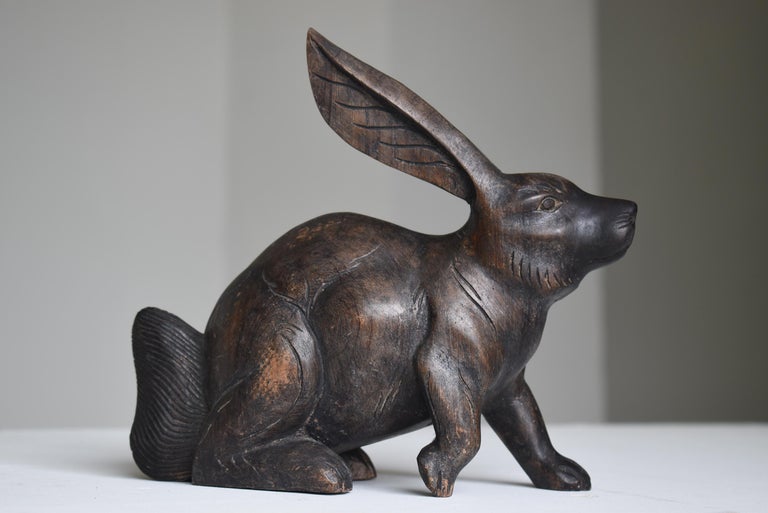 Japanese Old Wood Carving Rabbit 1920s-1940s/Antique Animal Sculpture ...