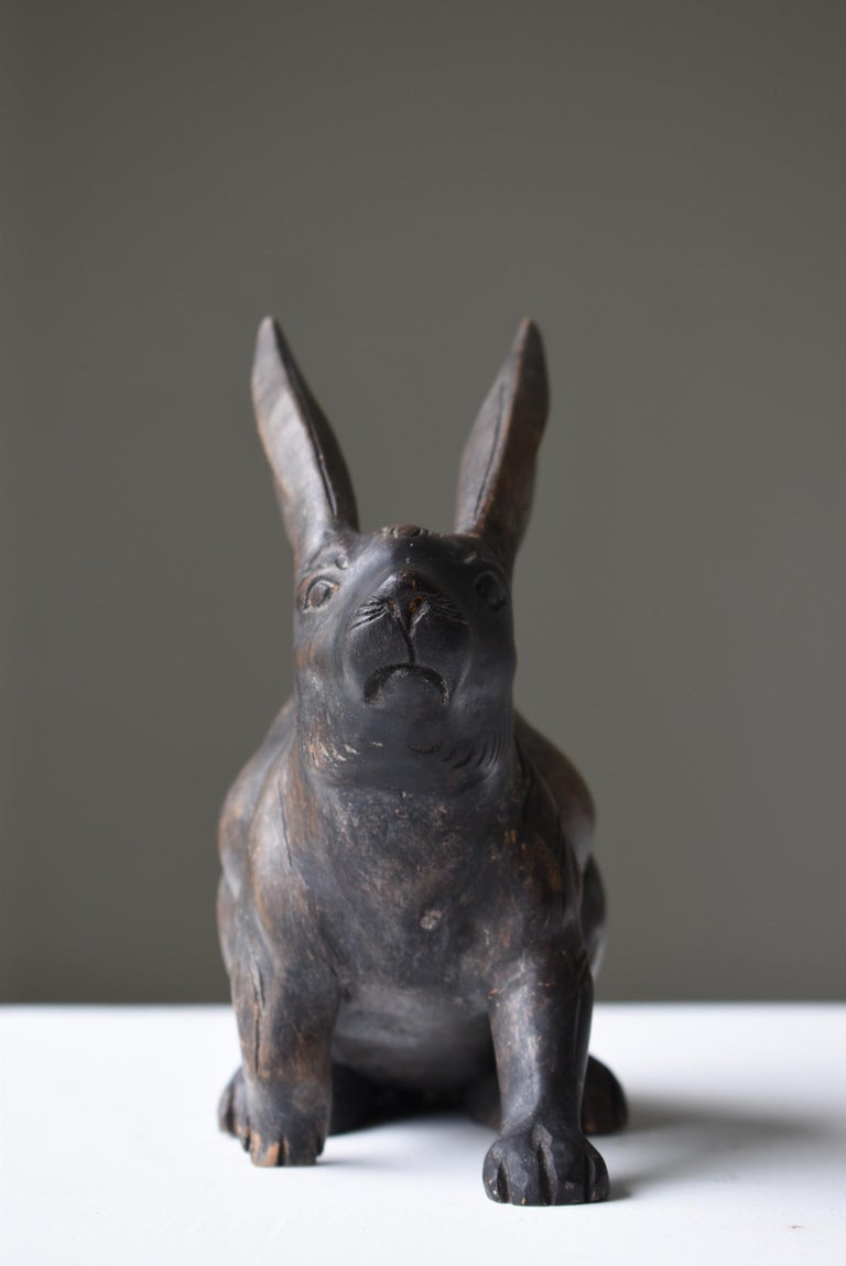 Japanese Old Wood Carving Rabbit 1920s-1940s/Antique Animal Sculpture ...