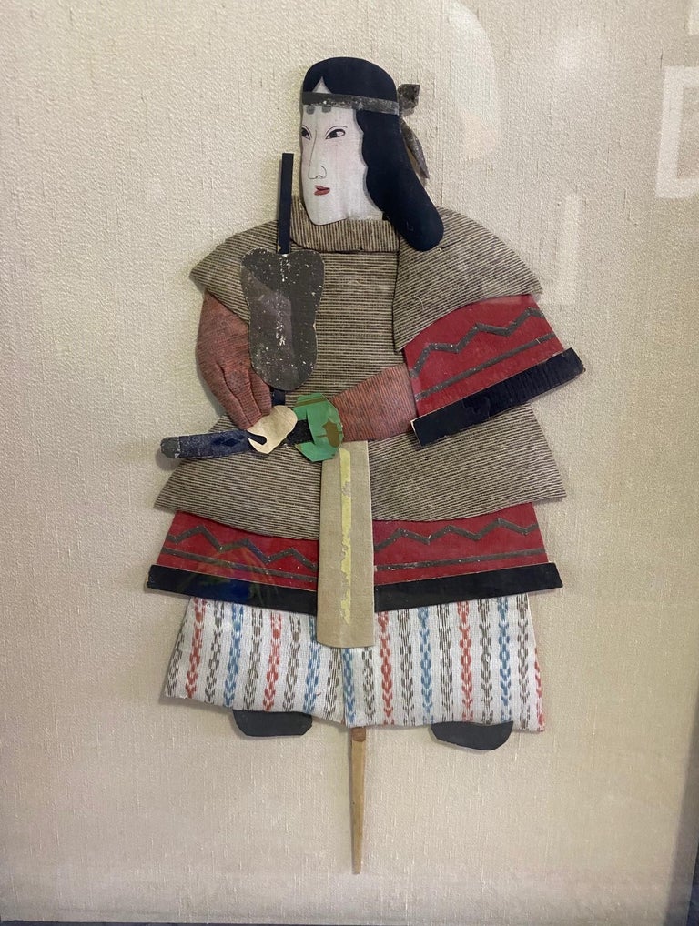 Japanese Oshie Pressed Textile Samurai Framed Shadow Puppet Doll at 1stDibs