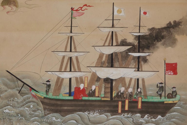Japanese Painting Depicting Commodore Perry’s Ship with Buddhist Monks ...
