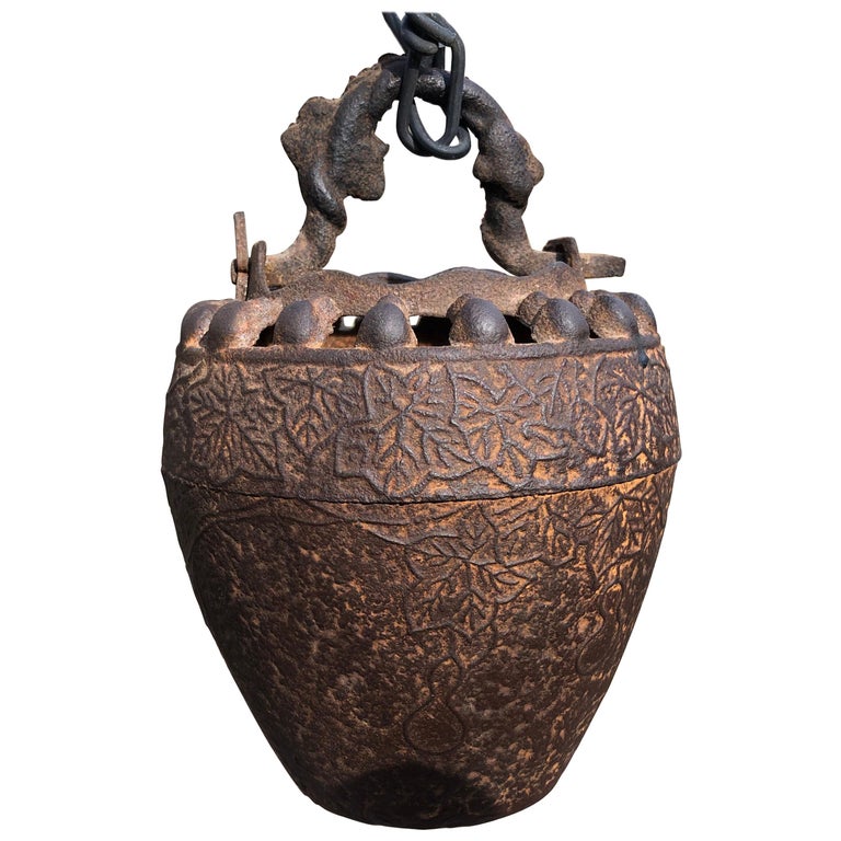 Japanese Pair Antique Iron Root Handled Hanging Flower Vases, 19th ...