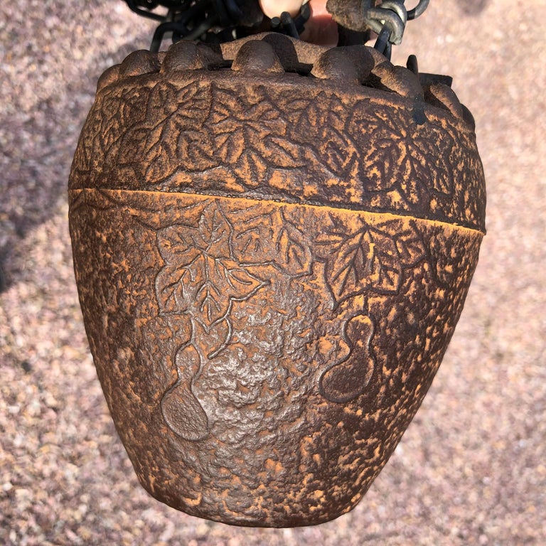 Japanese Pair Antique Iron Root Handled Hanging Flower Vases, 19th ...