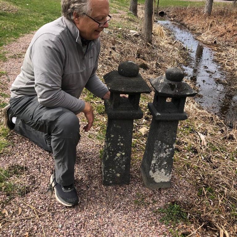 Japanese Pair Antique Stone Lanterns For Sale at 1stDibs