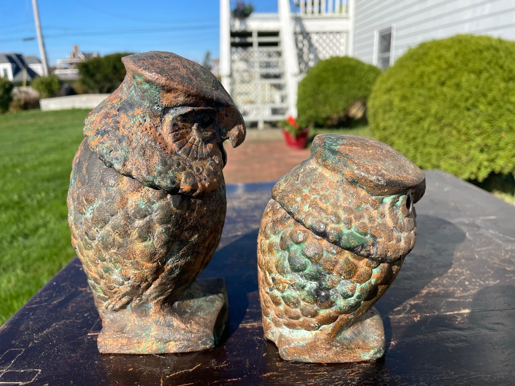 Japanese Pair Old Family Gilt Standing "Wise Old Owls" Lighting ...