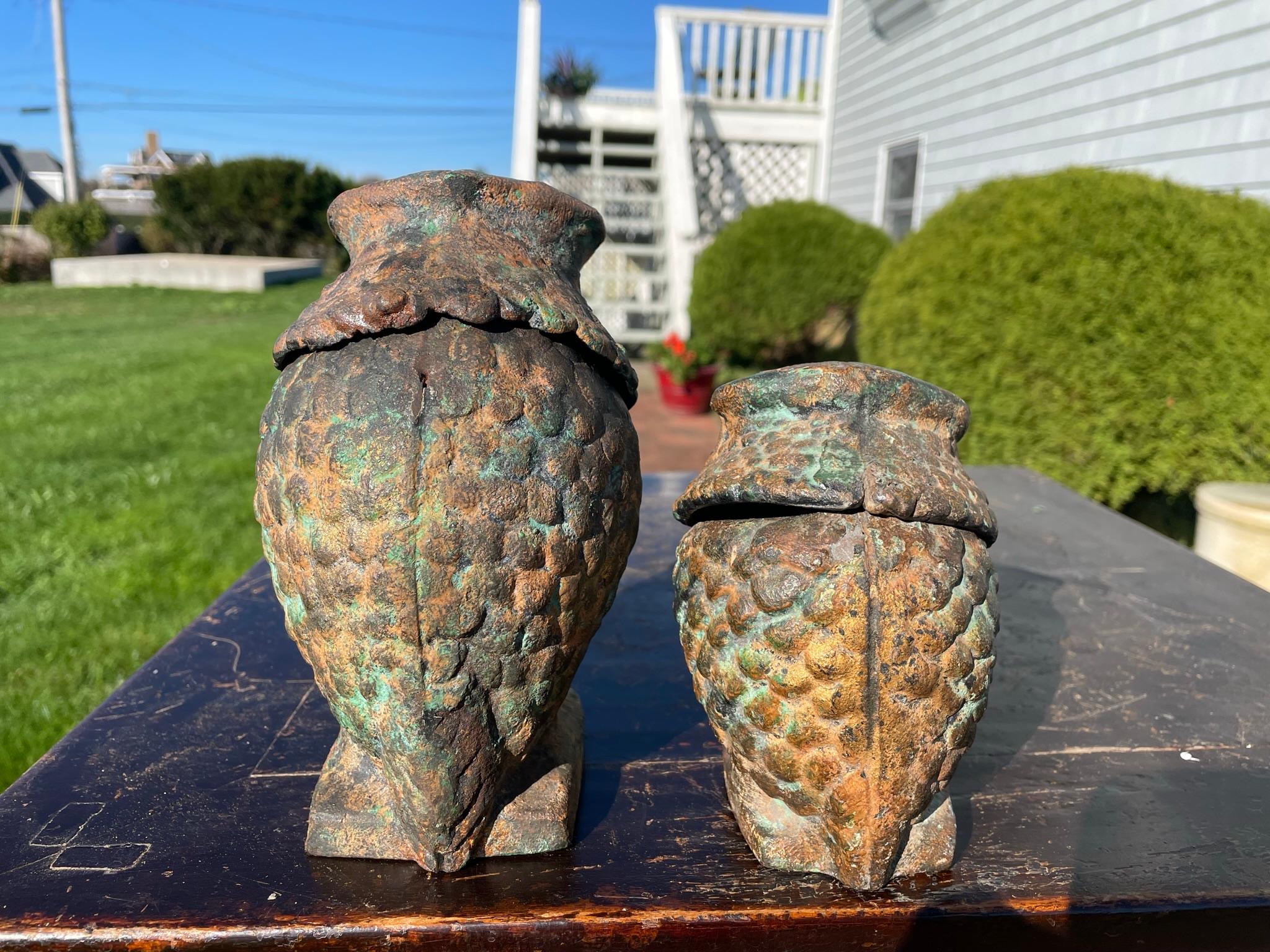 Japanese Pair Old Family Gilt Standing "Wise Old Owls" Lighting ...