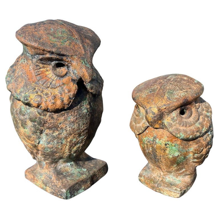 Japanese Pair Old Family Gilt Standing "Wise Old Owls" Lighting ...