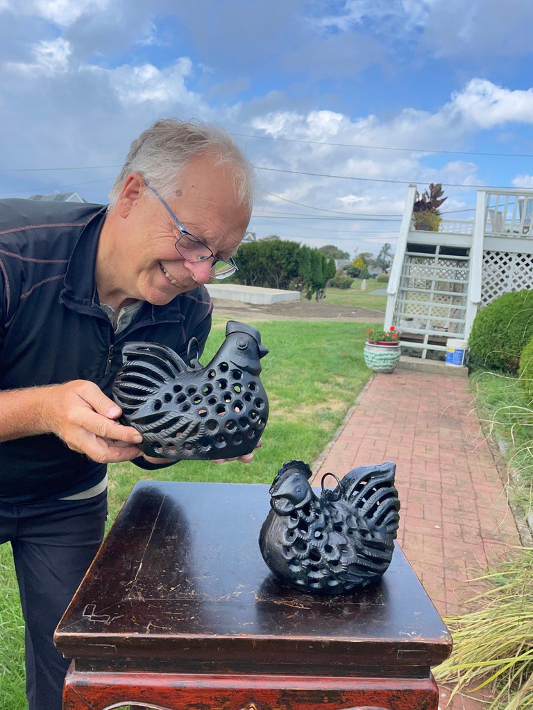 Japanese Pair Old Rooster And Hen Lighting Lanterns For Sale at 1stDibs