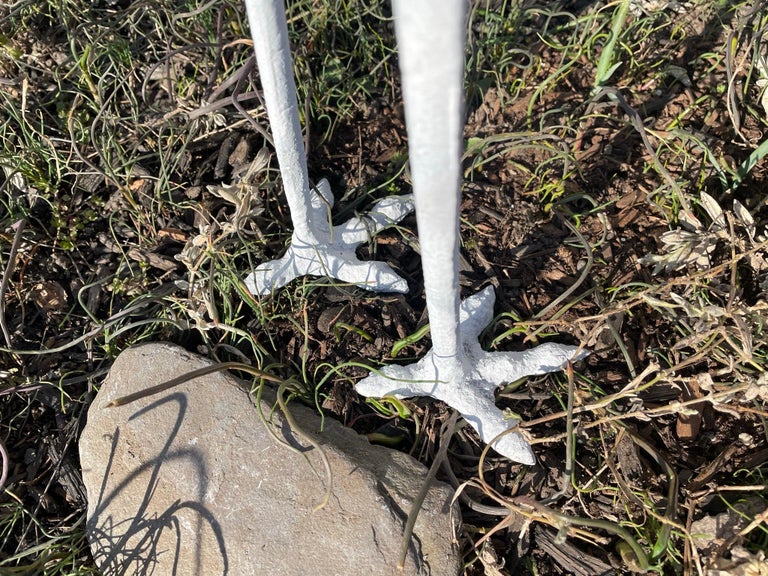Japanese Pair Old White Hand Cast Garden Cranes For Sale at 1stDibs